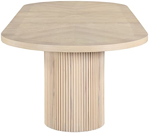 Meridian Furniture 725Oak-T Belinda Collection Mid-Century Modern Solid Wood White Oak Veneer Dining Table, Oval Design, Fluted Bases, 2 Leaves Included, 90"/106.5"/123" W x 47.5" D x 31" H, White