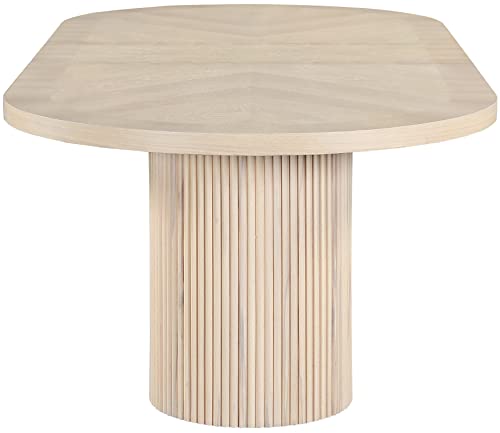 Meridian Furniture 725Oak-T Belinda Collection Mid-Century Modern Solid Wood White Oak Veneer Dining Table, Oval Design, Fluted Bases, 2 Leaves Included, 90"/106.5"/123" W x 47.5" D x 31" H, White