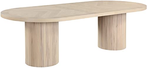 Meridian Furniture 725Oak-T Belinda Collection Mid-Century Modern Solid Wood White Oak Veneer Dining Table, Oval Design, Fluted Bases, 2 Leaves Included, 90"/106.5"/123" W x 47.5" D x 31" H, White