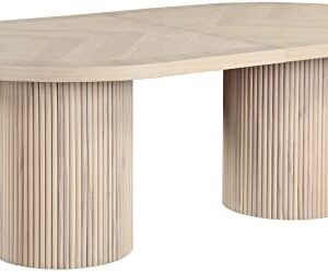 Meridian Furniture 725Oak-T Belinda Collection Mid-Century Modern Solid Wood White Oak Veneer Dining Table, Oval Design, Fluted Bases, 2 Leaves Included, 90"/106.5"/123" W x 47.5" D x 31" H, White