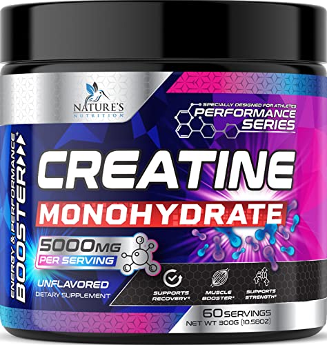 Creatine Monohydrate Powder - 100% Pure Micronized Creatine 5000mg (5g) Supports Muscle Building & Cellular Energy, Nature's Amino Acid Supplement, Gluten Free Keto Friendly, Unflavored - 60 Servings