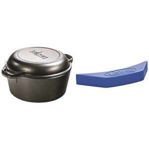 lodge cast iron serving pot cast iron double dutch oven, 5-quart & asahh31 silicone assist handle holder, blue, 5.5" x 2", pack of 1