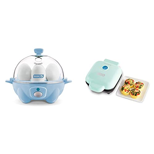 Dash Rapid Egg Cooker: 6 Egg Capacity Electric Egg Cooker - Dream Blue & DBBM450GBAQ08 Deluxe Sous Vide Style Egg Bite Maker (1 large, 4 mini), Aqua