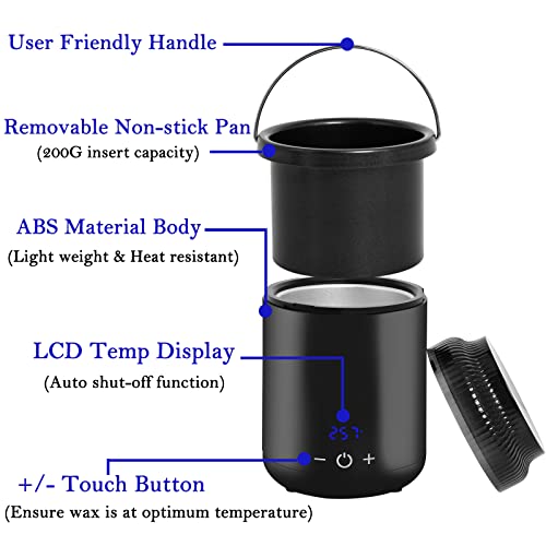 Podoy Mini Wax Pot Warmer for Hair Removal, Small Portable Travel Wax Melt Heater Machine Digital Display for SPA Salon Brow Body Nose Upper Lip Hair Waxing with 100 Wax Sticks