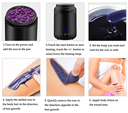 Podoy Mini Wax Pot Warmer for Hair Removal, Small Portable Travel Wax Melt Heater Machine Digital Display for SPA Salon Brow Body Nose Upper Lip Hair Waxing with 100 Wax Sticks