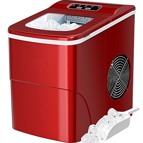 Silonn Ice Maker Machine for Countertop, 9 Bullet Cubes Ready in 6 Minutes, 26lbs 24Hrs Portable Self-Cleaning, 2 Sizes of Bullet-Shaped Home Kitchen Office Bar Party, Red