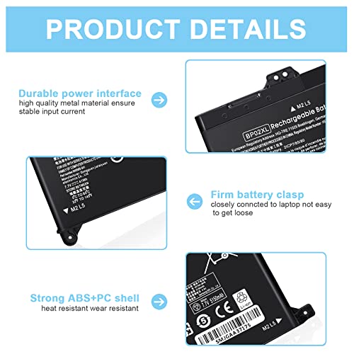 BP02XL 849909-850 Battery Replacement for HP Pavilion Laptop 15-AU 15-AW Series 15-AU057CL 15-AU030WM 15-AU063NR 15-AU123CL 15-AW002LA 15-AW053NR 15-AU091NR 15-AU023CL P/N BPO2XL TPN-Q172 849569-541