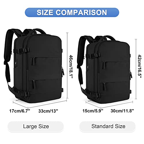 coofay Large Travel Backpack For Women Men Airline Approved Carry On Flight Luggage Waterproof Sports Casual Daypack Small For Hiking Black