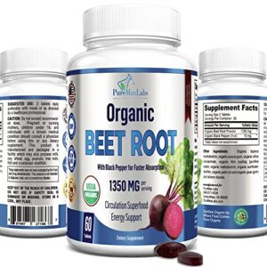 yummyvite organic beet root powder tablets - 1350mg with black pepper for faster absorption - boosts nitric oxide for energy and stamina - 60 tablets