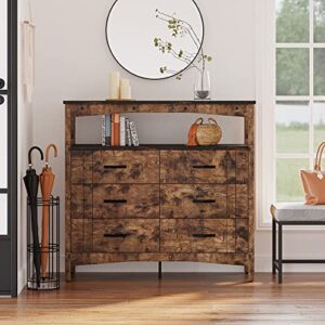 Bestier Buffet Hallway and Living Room Storage Cabinet with 6 Drawers for Home Office and Bedroom for Decluttering and Organization, Rustic Brown