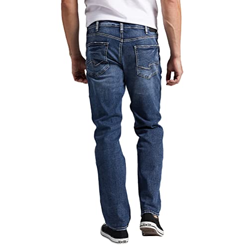 Silver Jeans Co. Men's Eddie Athletic Fit Tapered Leg Jeans, Dark wash ECF359, 36W x 32L