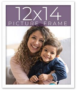 12x14 frame white real wood picture frame width 0.75 inches | interior frame depth 0.5 inches | white mid century photo frame complete with uv acrylic, foam board backing & hanging hardware