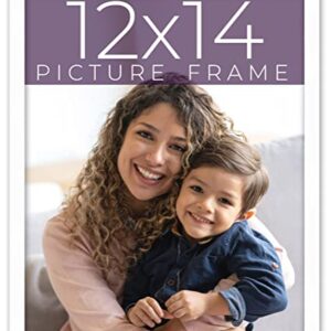 12x14 Frame White Real Wood Picture Frame Width 0.75 Inches | Interior Frame Depth 0.5 Inches | White Mid Century Photo Frame Complete with UV Acrylic, Foam Board Backing & Hanging Hardware