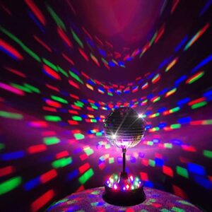 5-Inch Mirror Ball and 6RPM Rotating Motor Base, Disco Party Ambient Light, Base 18 Red, Green, Blue Three Color Bulbs, for Home Parties, Weddings, Nightclubs, Bars, Bands, KTV, Parties