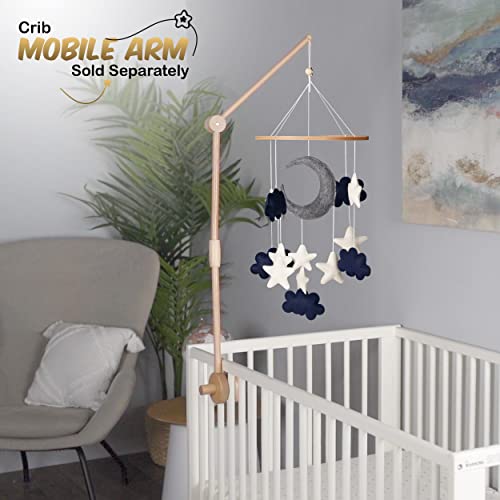 EMMNNIC Baby Mobile for Crib - Modern Boho Baby Mobile - Felt Nursery Mobile for Boy - White Stars - Navy Blue Clouds and Moon.