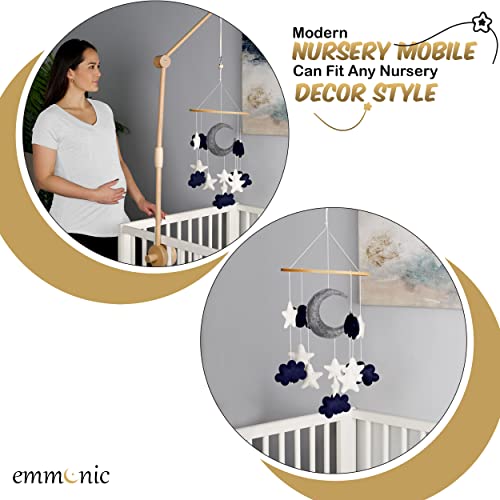 EMMNNIC Baby Mobile for Crib - Modern Boho Baby Mobile - Felt Nursery Mobile for Boy - White Stars - Navy Blue Clouds and Moon.