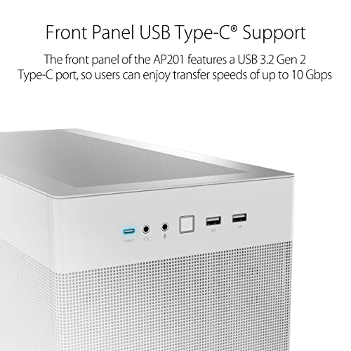 ASUS Prime AP201 33-Liter MicroATX White case with Tool-Free Side Panels and a Quasi-Filter mesh, with Support for 360 mm Coolers, Graphics Cards up to 338 mm Long, and Standard ATX PSUs