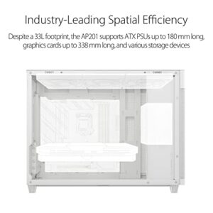 ASUS Prime AP201 33-Liter MicroATX White case with Tool-Free Side Panels and a Quasi-Filter mesh, with Support for 360 mm Coolers, Graphics Cards up to 338 mm Long, and Standard ATX PSUs