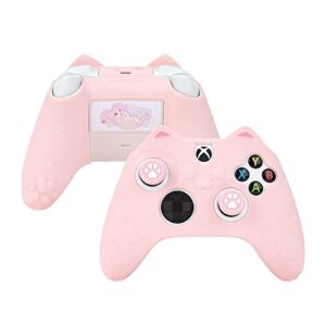 geekshare cat paw controller skin grips set anti-slip silicone protective cover skin case compatible with xbox series x controller with 2 thumb grip caps and 1 sticker (pink)