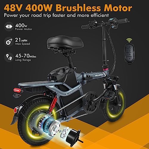 kkbike X7 Folding Electric Bike with 48V 20Ah Removable Battery, 400W Motor 21MPH 14 inch Fat Tire Mini Ebike, Urban City Commuter Electric Bicycles for Adults Teens Men Women