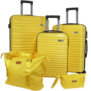 aklsvion luggage sets 3 piece(20/24/28)-suitcase set- luggage with wheels-pc + abs durable lightweight rotating hardshell suitcase 5pcs(yellow)…