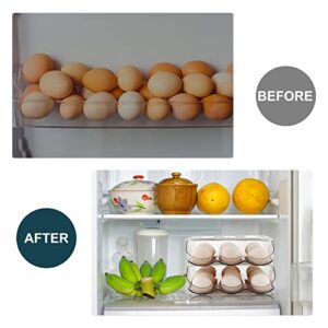 MesRosa Egg Holder , Automatically Rolling Egg Storage Container for Refrigerator,Large Capacity Organizer for Fridge with Lid,Clear Plastic Egg Dispenser, Tray & Bin -2 Layer