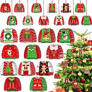 tegeme 48 pieces christmas ugly sweater ornaments xmas felt tacky tree decorations hanging for pendant tag with ropes winter holiday party favors (vivid style)