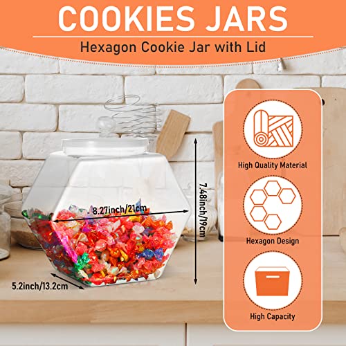 eBoot 4 Pieces Plastic Candy Jars Cookie Jars for Kitchen Counter Hexagon Cookie Jar with Lid Clear Candy Containers Laundry Pod Storage Container Dry Food Jar for Candy Buffet Dog Treats Craft (129 Oz)