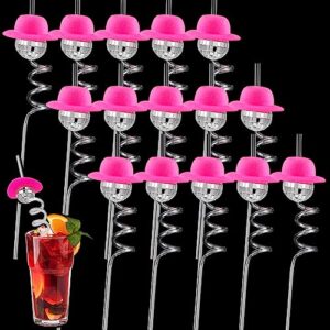 18 pcs mirror disco ball straws 70s disco party decorations christmas silver disco straw decor plastic disco decorative straws cowboy hat disco ball straws for dance holiday wedding birthday party