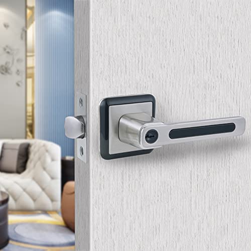 BAOLONG Door Handle Locking Lever with Modern Contemporary Square Design,Front Door Lock Entry Lever with Lock for Exterior or Interior Door Satin Nickel Keyed Lock.