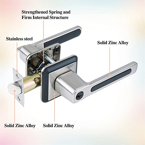 BAOLONG Door Handle Locking Lever with Modern Contemporary Square Design,Front Door Lock Entry Lever with Lock for Exterior or Interior Door Satin Nickel Keyed Lock.