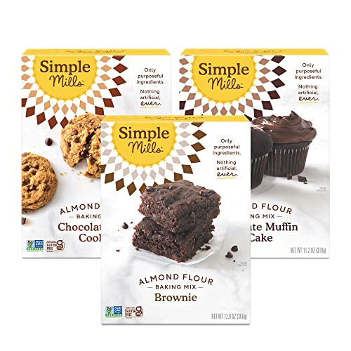 Simple Mills Almond Flour Baking Mix Variety Pack (Chocolate Muffin & Cake, Chocolate Chip Cookie, Brownie) - Gluten Free, Plant Based, (Pack of 3)