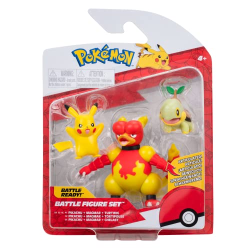 Pokémon Battle Figure 3 Pack - Features 2-Inch Turtwig, Pikachu and 3-Inch Magmar Battle Figures (PKW2681)