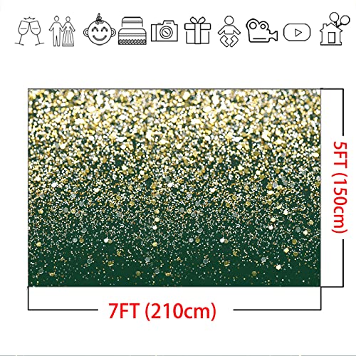 Mocsicka Green and Gold Glitter Backdrop Golden Bokeh Sequin Spots for Wedding Decorations Birthday Party Photo Backdrops Christmas New Year Family Picture Party Photography Background (Green, 7x5ft)