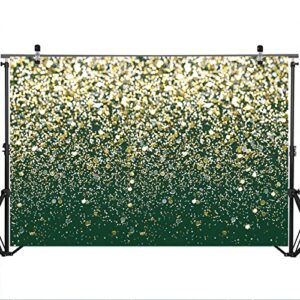 Mocsicka Green and Gold Glitter Backdrop Golden Bokeh Sequin Spots for Wedding Decorations Birthday Party Photo Backdrops Christmas New Year Family Picture Party Photography Background (Green, 7x5ft)