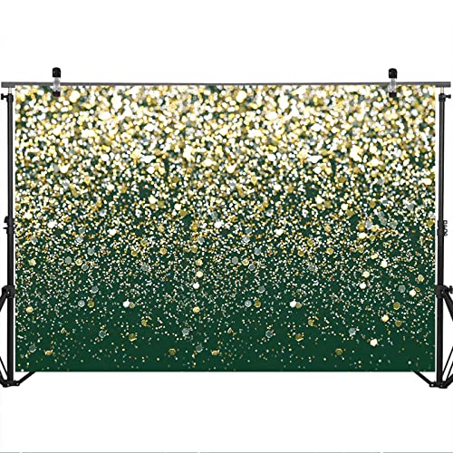 Mocsicka Green and Gold Glitter Backdrop Golden Bokeh Sequin Spots for Wedding Decorations Birthday Party Photo Backdrops Christmas New Year Family Picture Party Photography Background (Green, 7x5ft)