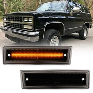 led side marker lights replacement for 1978-1987 chevy c/k pickup 81-91 blazer amber led front fender side marker turn signal light kit smoked lens pair driver passenger lamp assembly oem ‎915557