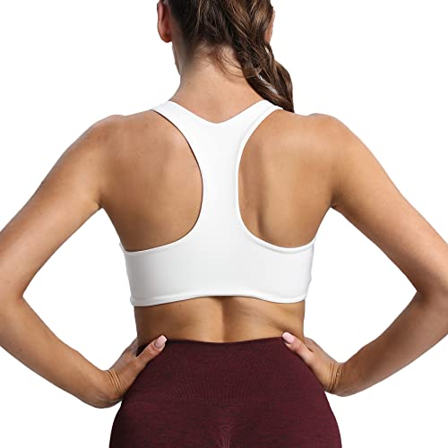 Aoxjox Women's Workout Sports Bras Fitness Backless Padded Define Sculpt Racerback Bra Yoga Crop Tank Top (White, Medium)