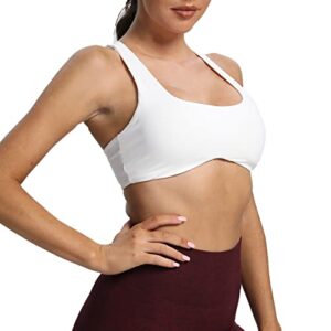 Aoxjox Women's Workout Sports Bras Fitness Backless Padded Define Sculpt Racerback Bra Yoga Crop Tank Top (White, Medium)