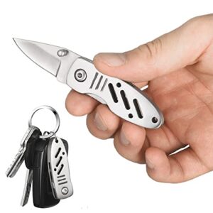 barrysail mini keychain knife, 2pcs small folding pocket knives with liner lock, 1.6 inch blade, perfect edc tool for women teens (silver)