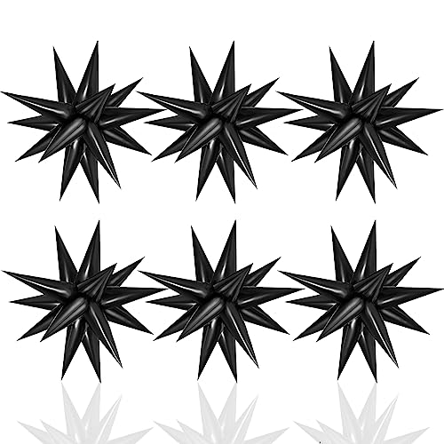 75PC Black Mylar Starburst Balloons Foil Explosion Star Balloons, 26inch 12 Point Cone Spike Balloons for Graduation Party Decors Halloween Birthday Wedding Anniversary Backdrop Photo Booth Ornament