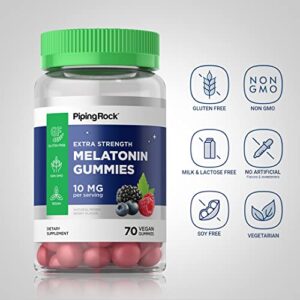 Piping Rock Melatonin Gummies 10mg | 70 Vegan Adult Gummies | Berry Flavor | Non-GMO, Gluten Free