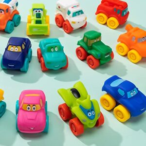 JOYIN 18 Pcs Cartoon Cars, Soft Rubber Toy Car Set, Mini Toy Vehicles, Bath Toy Car for Toddlers, Gift for Boys and Girls Christmas Birthday, Summer Beach and Pool Activity, Party Favors for Kids