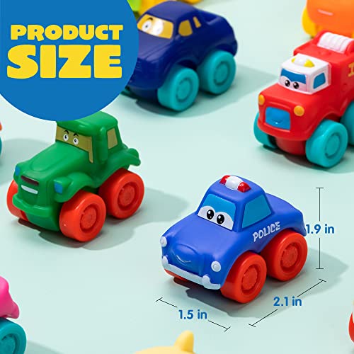 JOYIN 18 Pcs Cartoon Cars, Soft Rubber Toy Car Set, Mini Toy Vehicles, Bath Toy Car for Toddlers, Gift for Boys and Girls Christmas Birthday, Summer Beach and Pool Activity, Party Favors for Kids