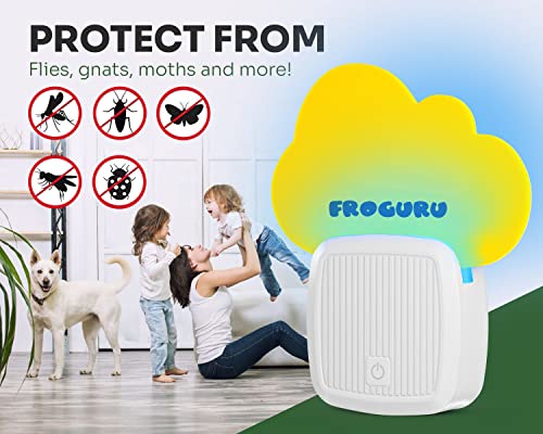 FROGURU Plug in Fly Trap Indoor with 14 Sticky Refills (2-Pack) - Easy to Use Odorless Indoor Fly Trap for Home with Blue LED Light - Traps Insects Like Fruit Flies, Mosquitoes, Gnats, Moths, etc.