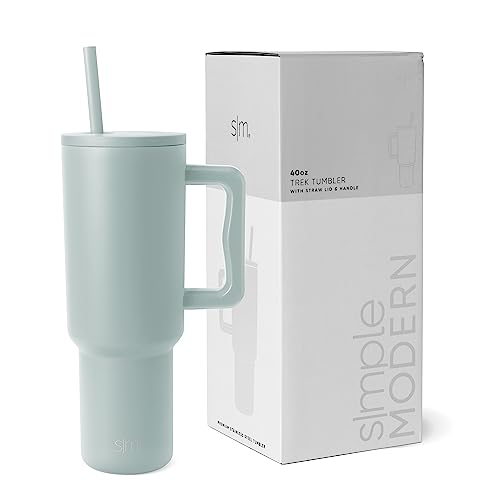 Simple Modern 40 oz Tumbler with Handle and Straw Lid | Insulated Cup Reusable Stainless Steel Water Bottle Travel Mug Cupholder Friendly | Gifts for Women Him Her | Trek Collection | Sea Glass Sage