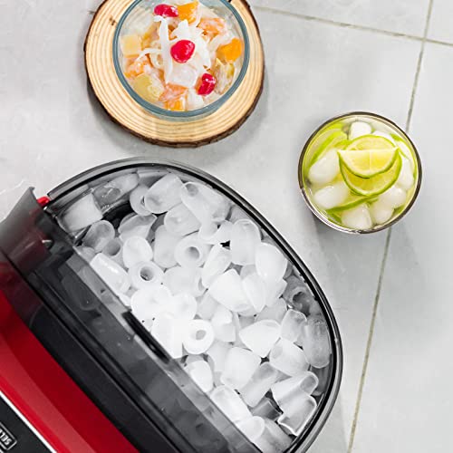 COSTWAY Countertop Ice Maker, Self-Cleaning Function, 26.5 LBS Ice Per Day, 9 Ice Cubes Ready in 6-13 Minutes, Fully Open, Portable Ice Machine with Ice Scoop, Basket for Kitchen Bar Office, Red