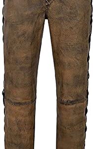 Cowboy Western Traditional Native American Leather Pants for Men Casual Classic Breeches Fashion Pant (Dirty Brown, 36'' Waist for 34'' 35'')