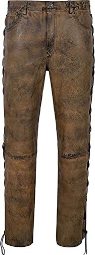 Cowboy Western Traditional Native American Leather Pants for Men Casual Classic Breeches Fashion Pant (Dirty Brown, 36'' Waist for 34'' 35'')