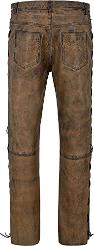 Cowboy Western Traditional Native American Leather Pants for Men Casual Classic Breeches Fashion Pant (Dirty Brown, 36'' Waist for 34'' 35'')